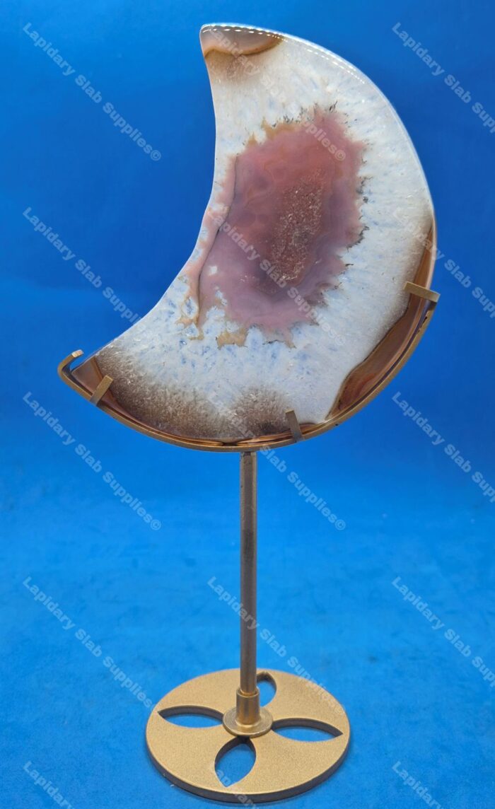 Pink Brazilian Agate Moon With Stand - Lapidary Slab Supplies